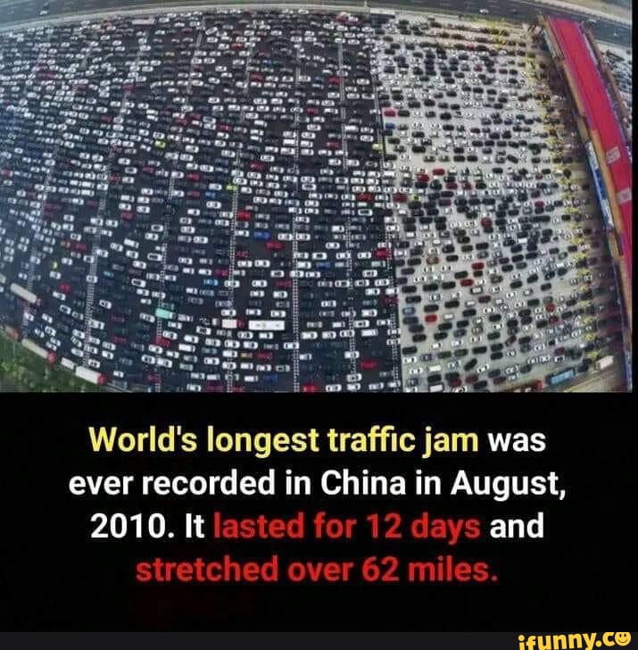 World's longest traffic jam was ever recorded in China in August, 2010 ...