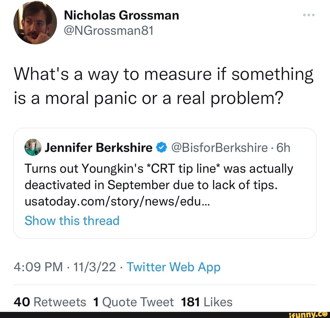 Nicholas Grossman What's way to measure if something is a moral panic ...