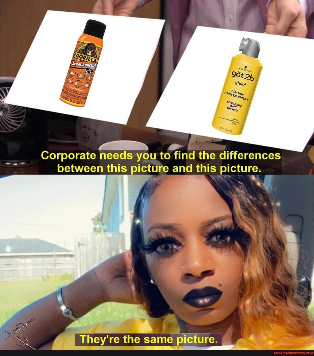 Ss ; Corporate needs you to find the differences between this picture and this picture. They're ...