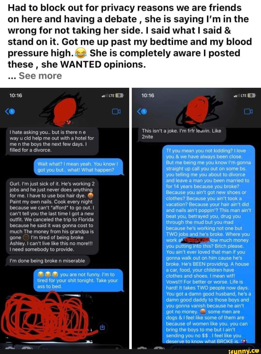Had to block out for privacy reasons we are friends on here and having ...