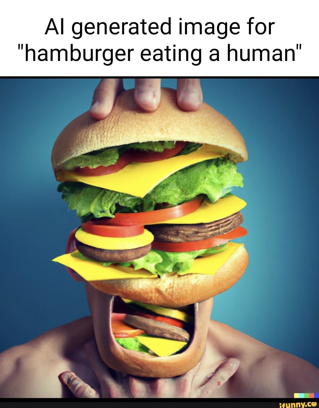 Al generated image for "hamburger eating a human' - iFunny