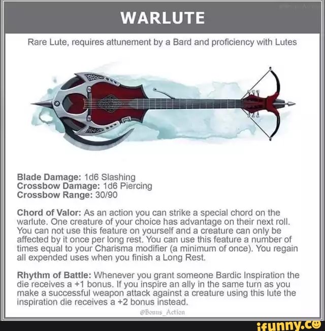 WARLUTE Rare Lute, requires attunement by a Bard and proficiency with ...