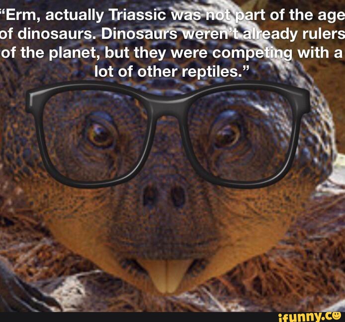 'Erm, actually Triassic was not part of the age of dinosaurs. Dinosaurs ...