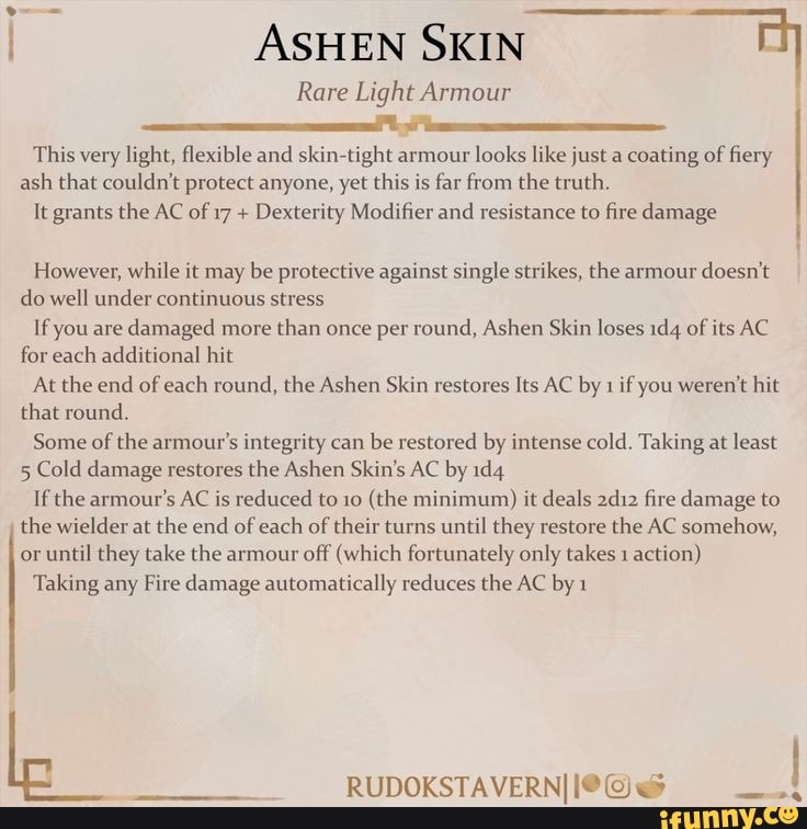 ASHEN SKIN Rare Light Armour This very light, flexible and skin-tight ...