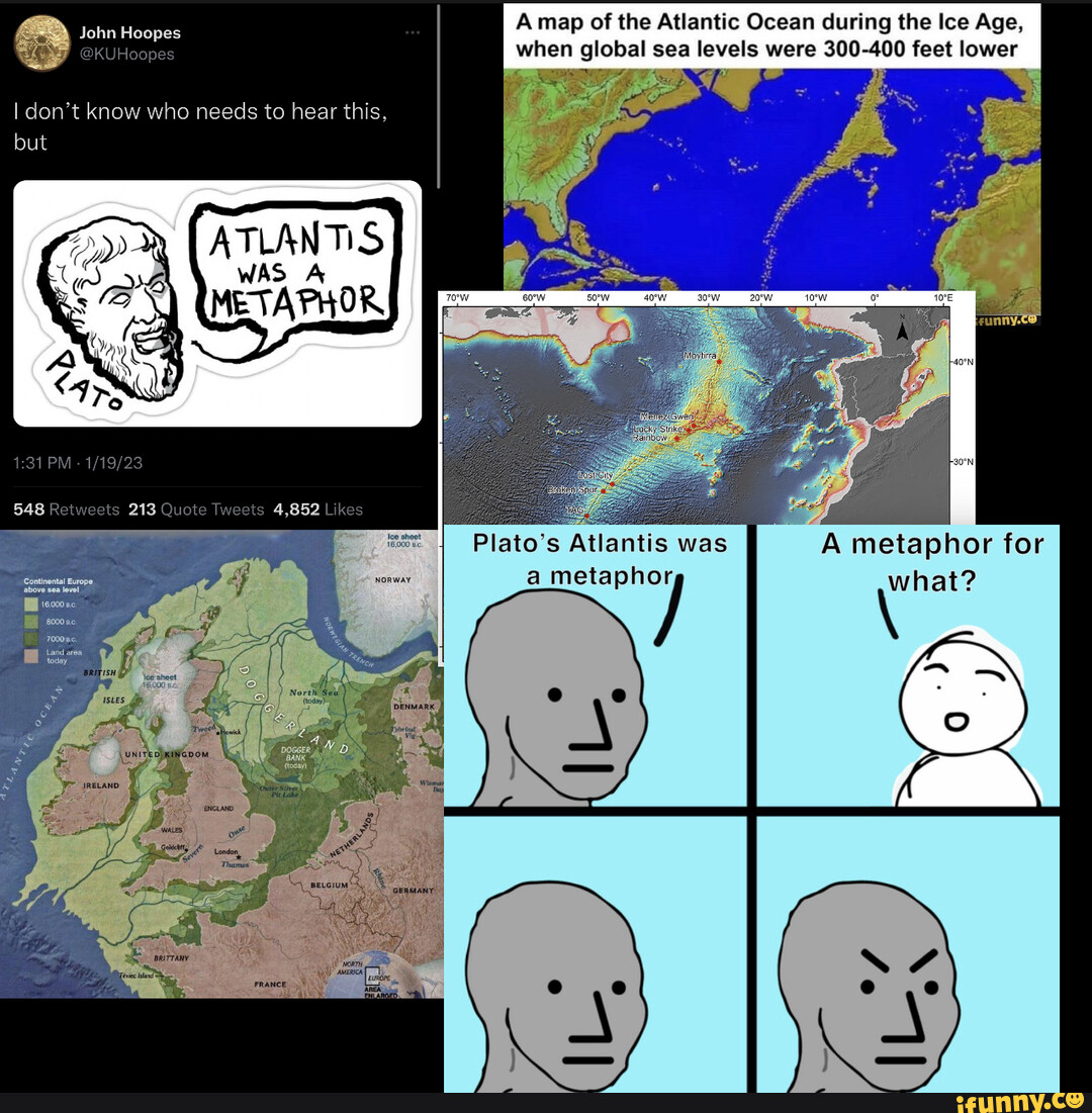 Amap of the Atlantic Ocean during the Ice Age, when global sea levels ...