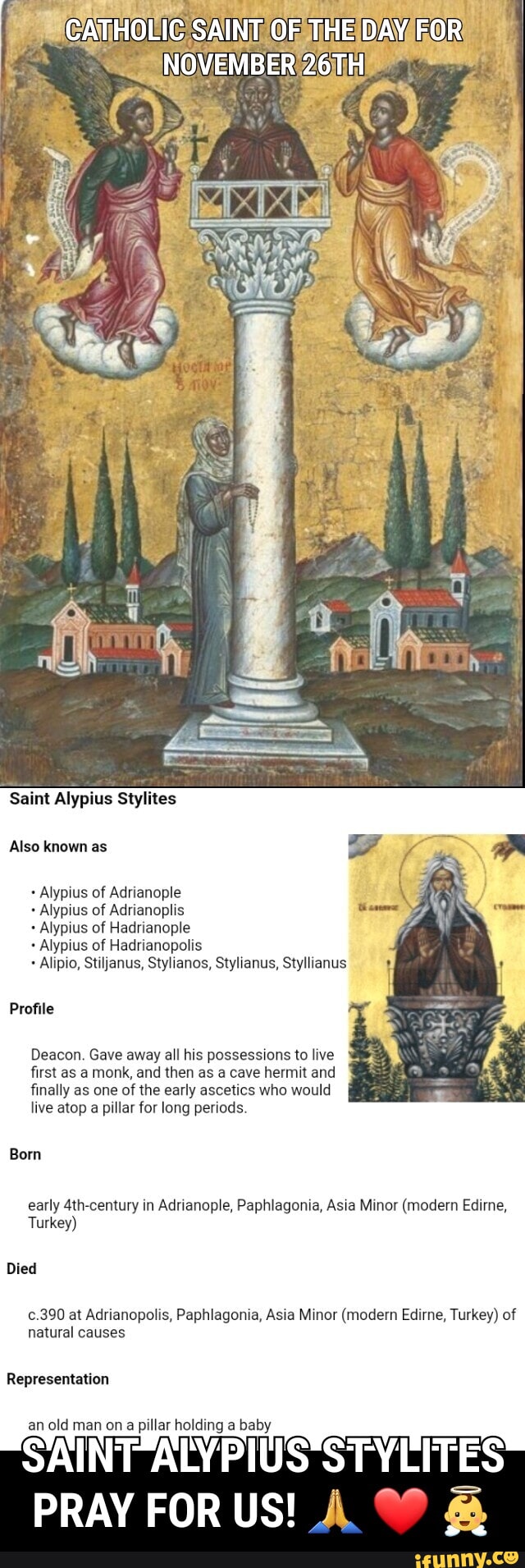 CN CATHOLIC SAINT OF THE DAY FOR NOVEMBER 26TH Saint Alypius Stylites ...