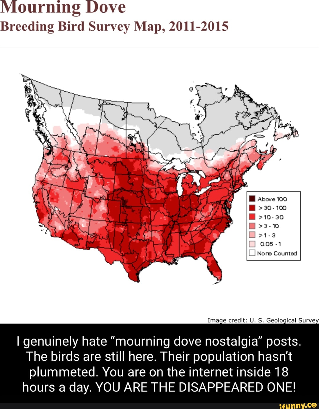 Mourning Dove Breeding Bird Survey Map, 2011-2015 Above 100 >30-100 >10 ...