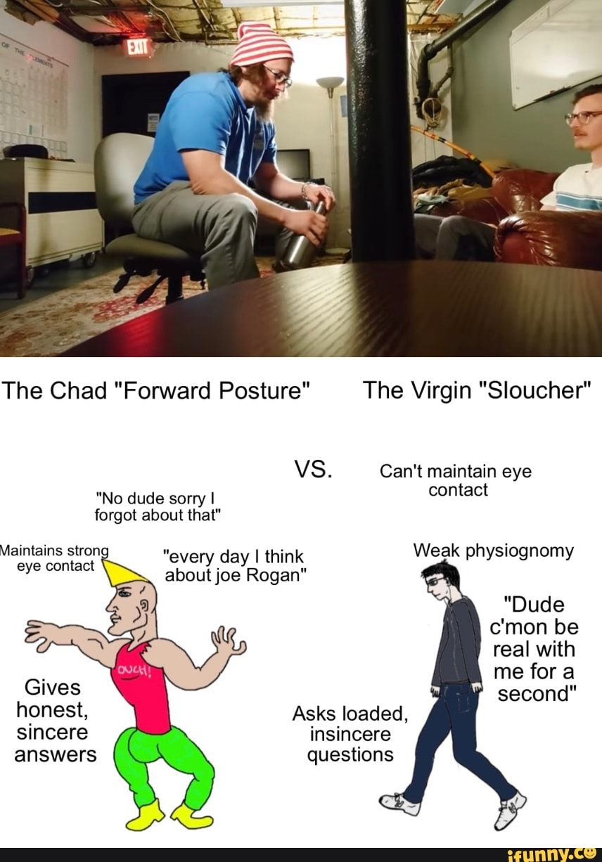 The Virgin "Sloucher" The Chad "Forward Posture" VS. Can't maintain eye ...