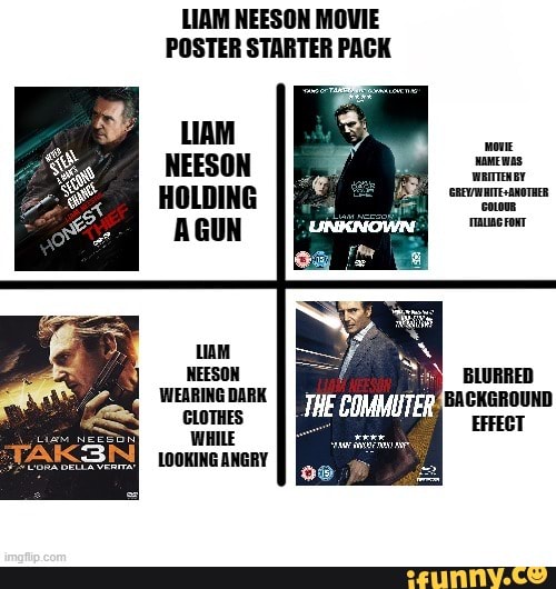 LIAM NEESON MOVIE POSTER STARTER PACK BLURRED WEARING DARK BACKGROUND ...
