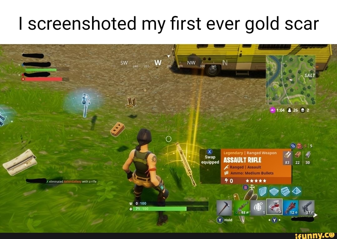 I screenshoted my first ever gold scar Ww s- ie equipped 22 30 40 NY ...