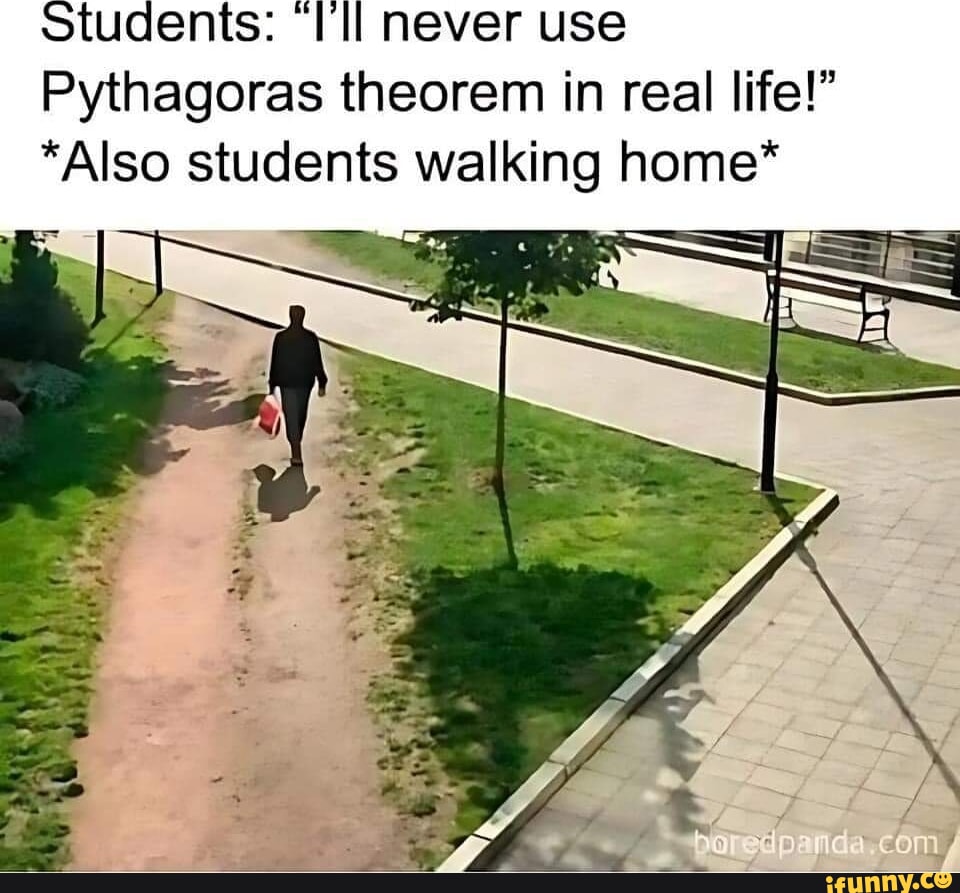 Students: never use Pythagoras theorem in real life!" *Also students ...