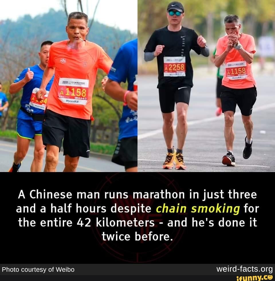 A Chinese man runs marathon in just three and a half hours despite ...