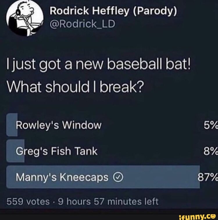Rodrick Heffley (Parody) @Rodrick I just got a new baseball bat! What ...