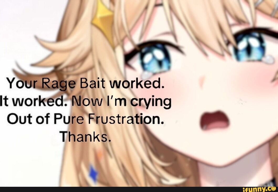 Your Rage Bait worked. worked. crying Out of Pure Frustration. Thanks ...
