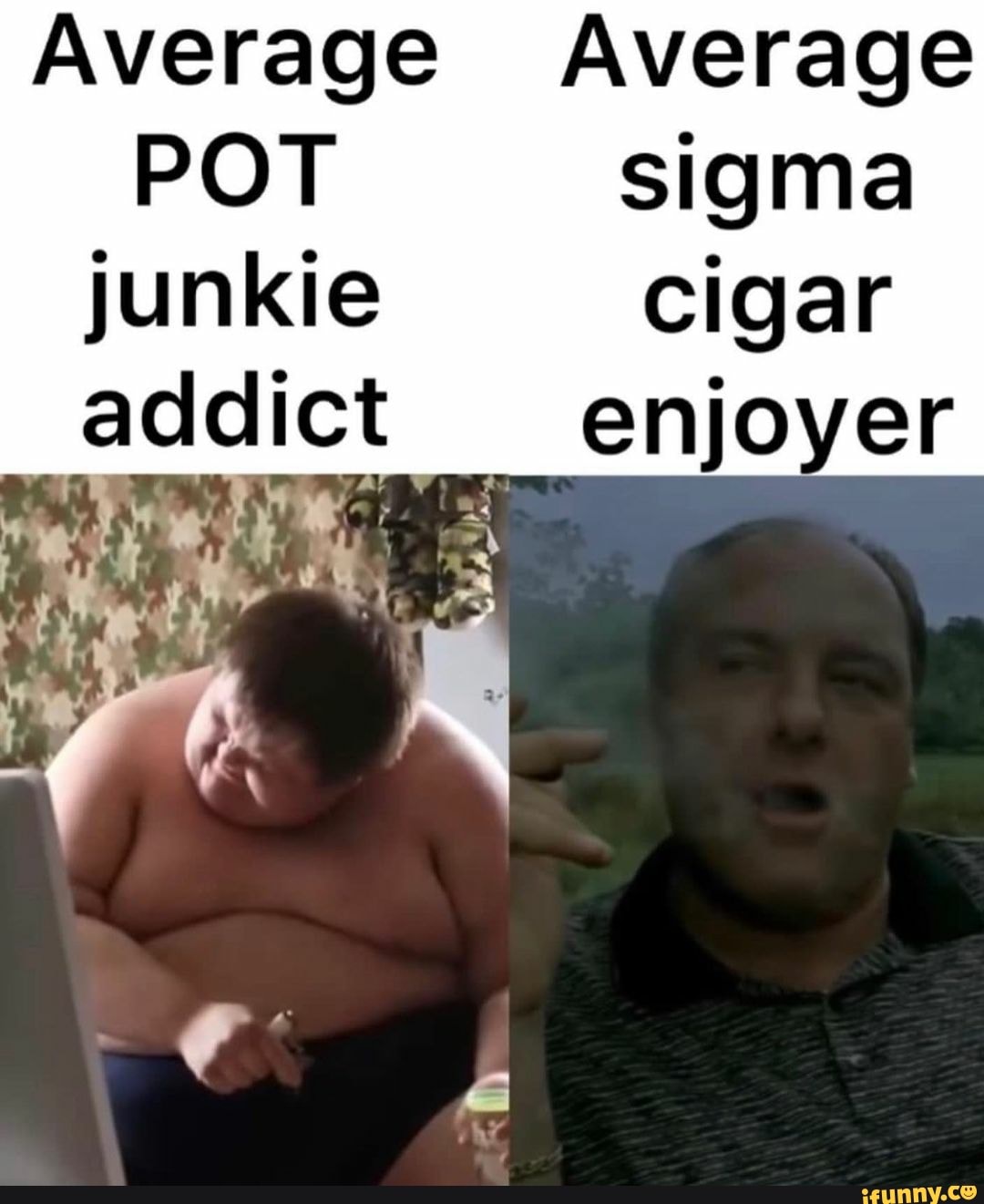 Average Average POT sigma junkie cigar addict enjoyer J te - iFunny