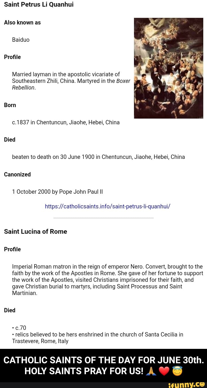 Saint Petrus Li Quanhui Also known as Baiduo Profile Married layman in ...