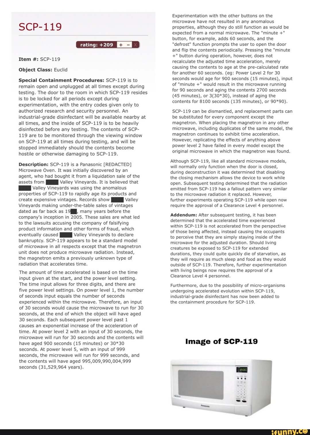 SCP-119 object Class: Euclid Special Conulnment Procedures: SCP-119 is ...