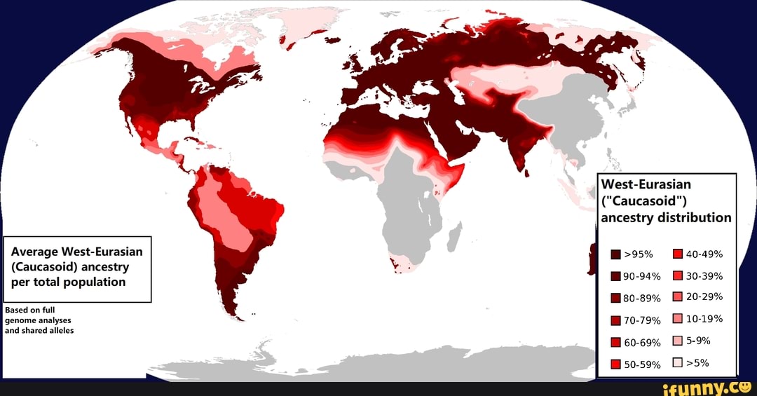West-Eurasian ("Caucasoid") ancestry distribution Average West-Eurasian ...