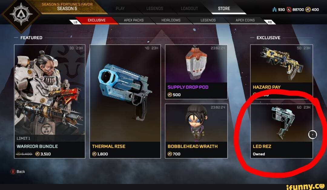 SEASON 5: FORTUNE'S FAVOR SEASON STORE th 930 a8700 400 APEX PACKS ...