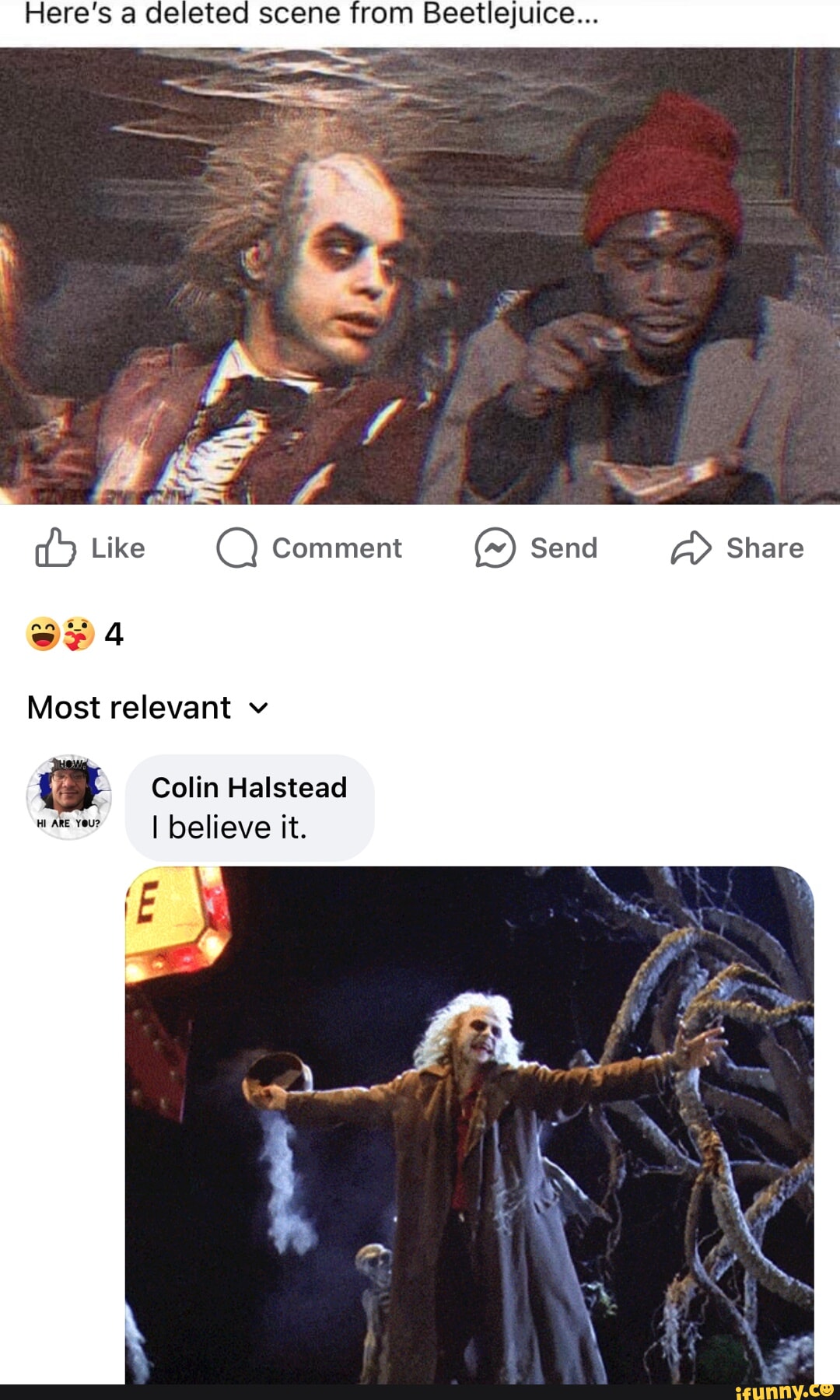 Here's a deleted scene from Beetlejuice... d> Like Q Comment Send Share ...