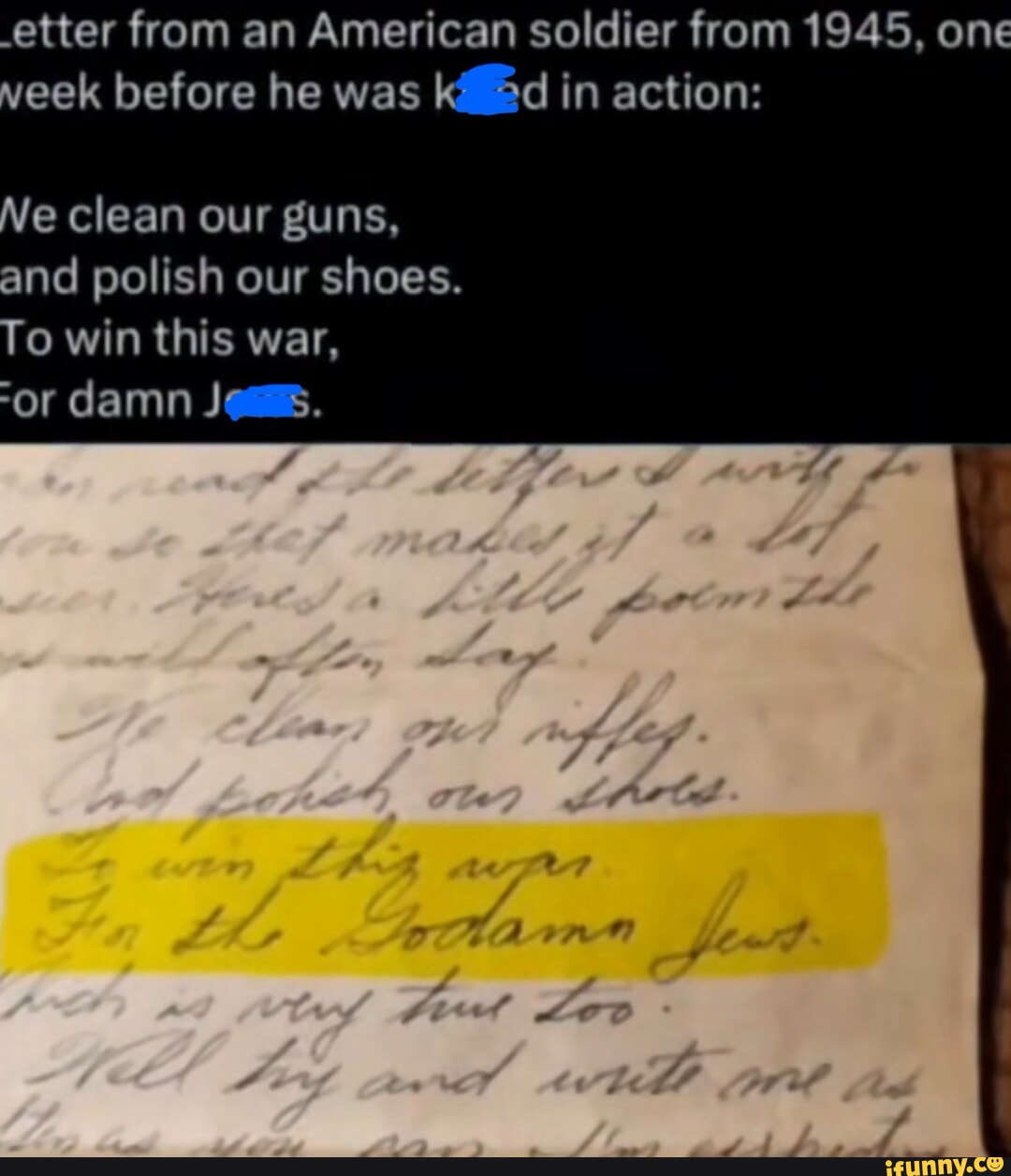 Etter from an American soldier from 1945, one week before he was in ...