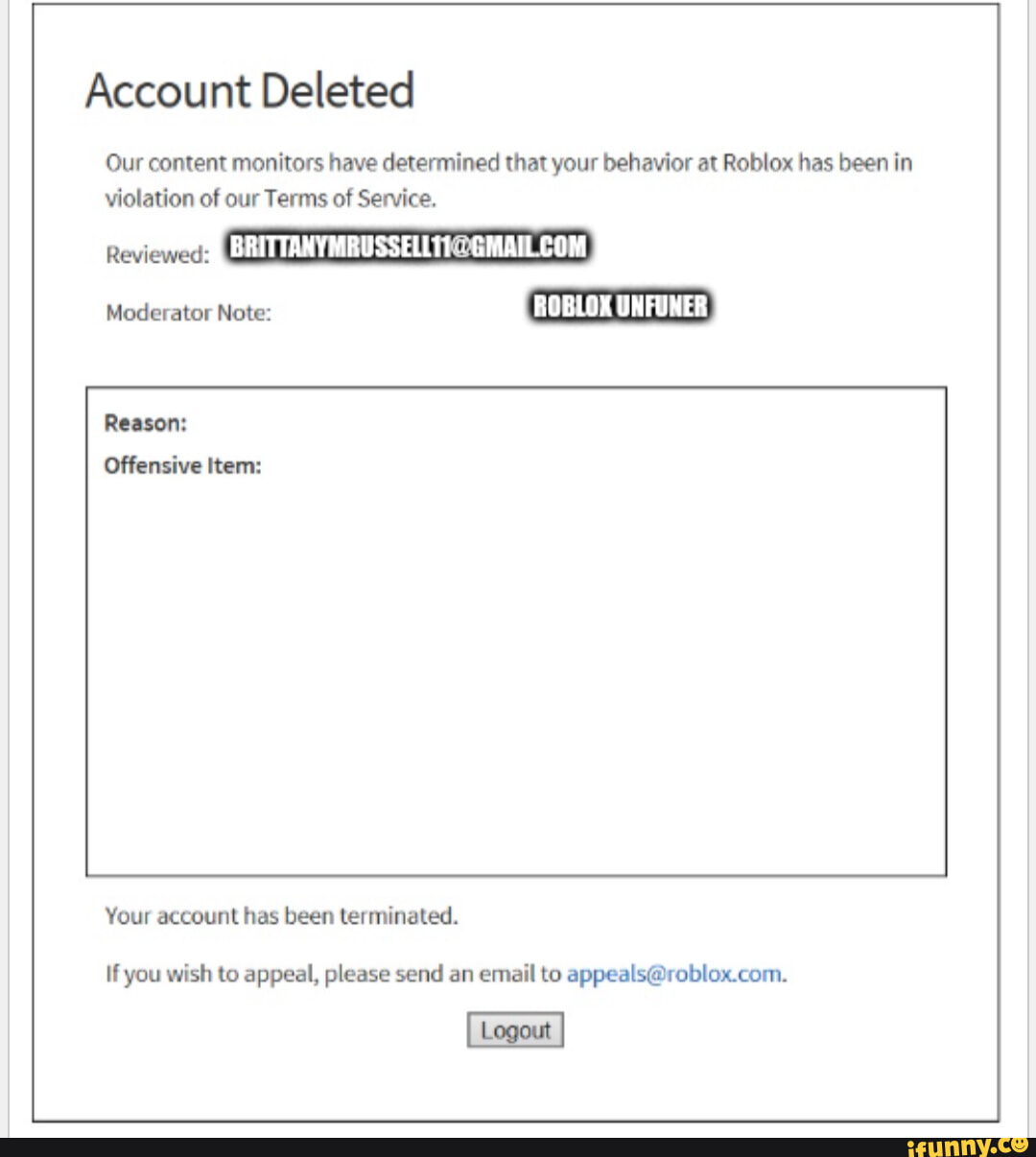 Bro got bannd on rovlox - bro got bannd on rovlox Account Deleted ...
