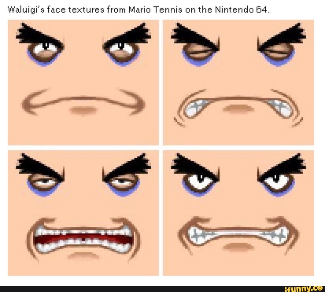 Waluigi's face textures from Mario Tennis on the Nintendo 64. @or > FF ...