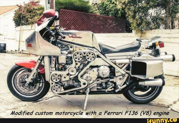Modified custom motorcycle with a Ferrari - iFunny