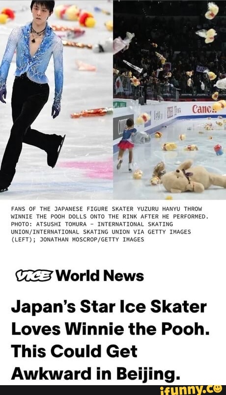 FANS OF THE JAPANESE FIGURE SKATER YUZURU HANYU THROW WINNIE THE POOH ...