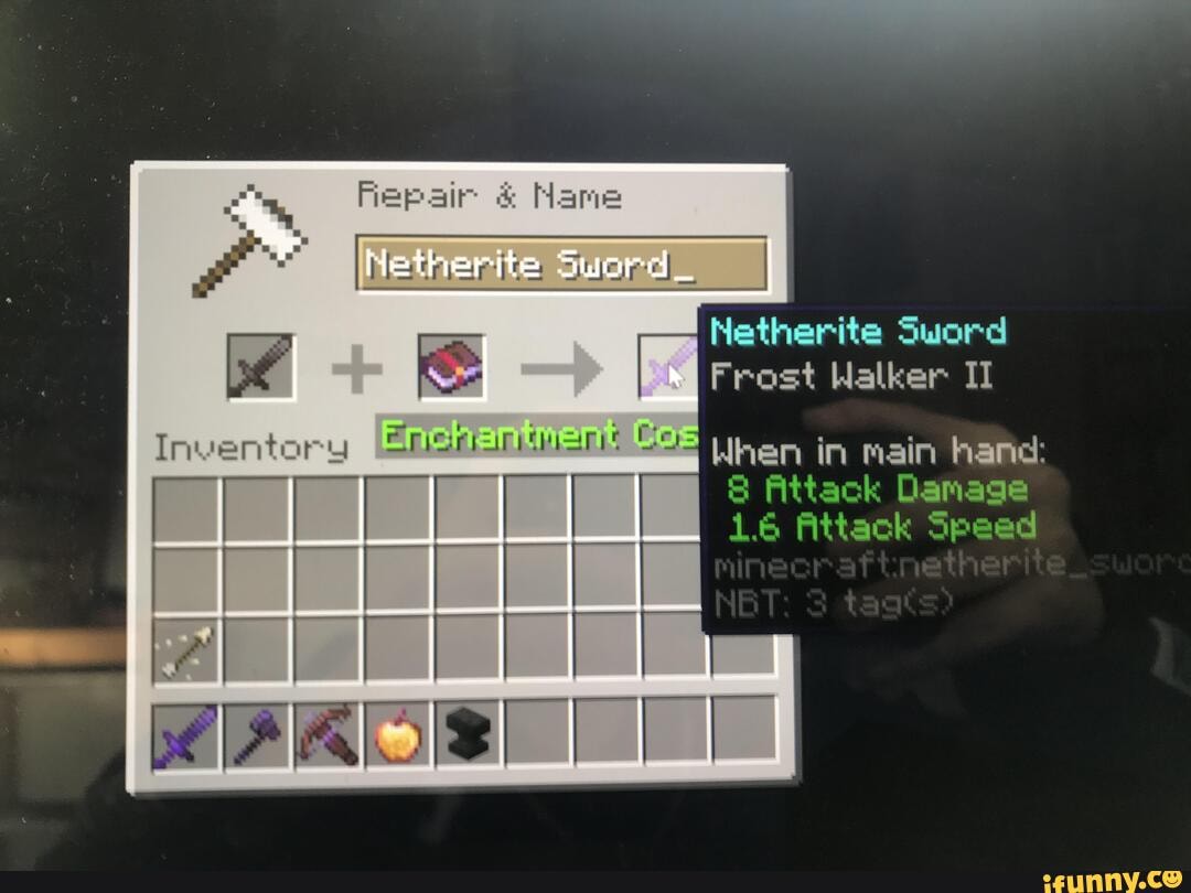 Mare Netherite Sword Frost Walker II When in main hand: 8 Attack Damage ...