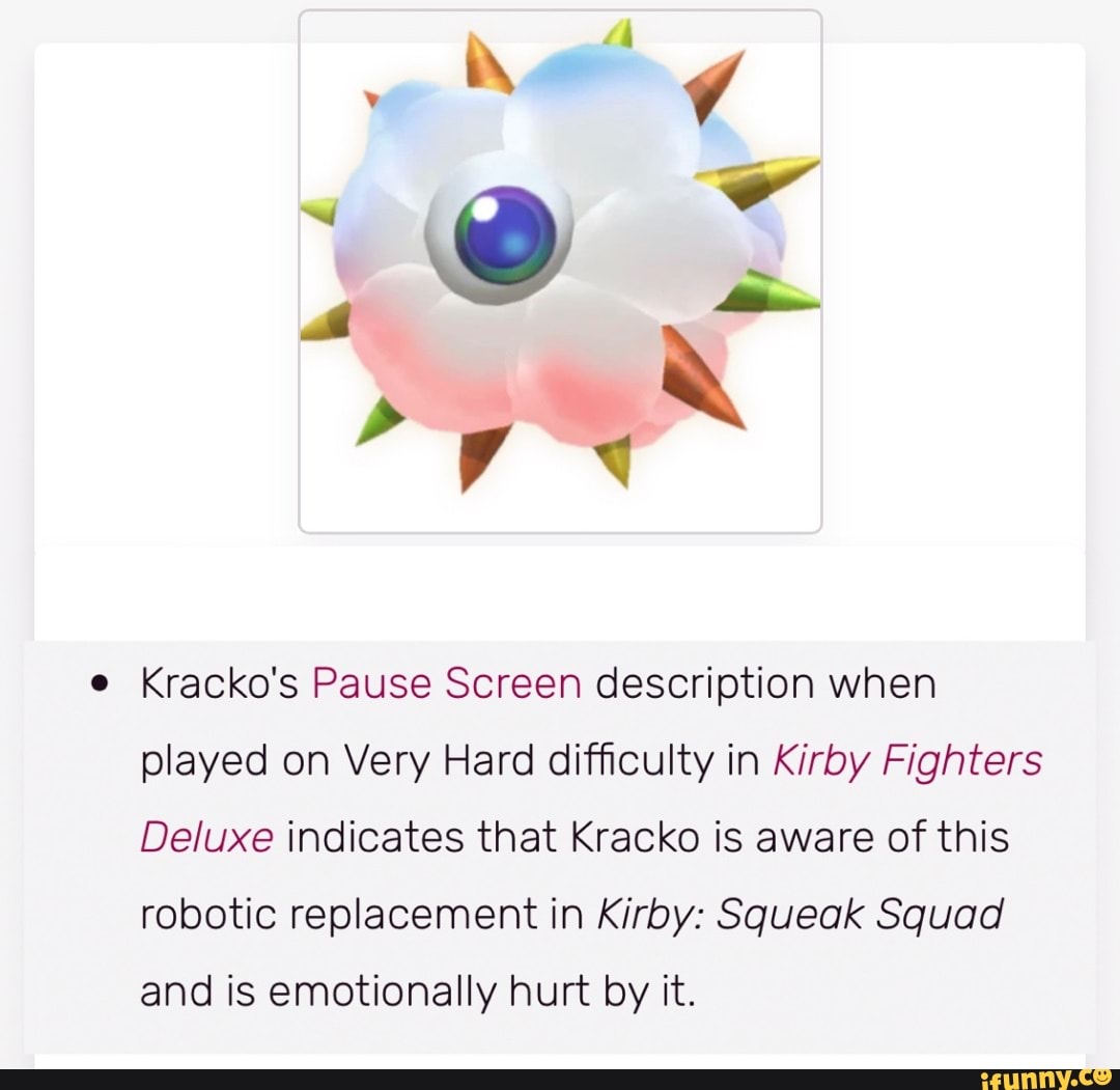 Kracko's Pause Screen description when played on Very Hard difficulty ...