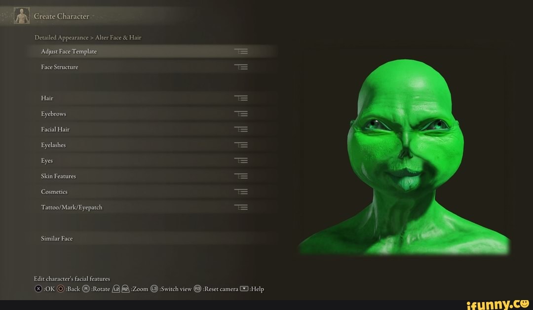 Sate Character: led Appearance > Alter Face & Hair Adjust Face Template ...