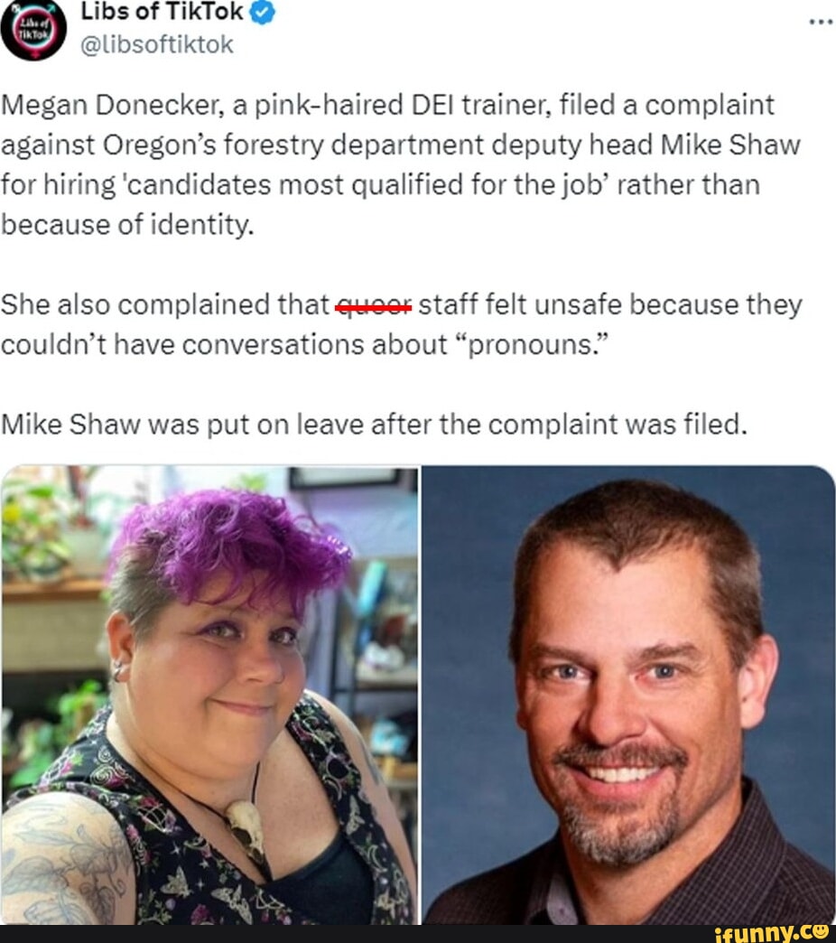 Libs of Glibsoftiktox Megan Donecker, a pink-haired DEl trainer, filed ...