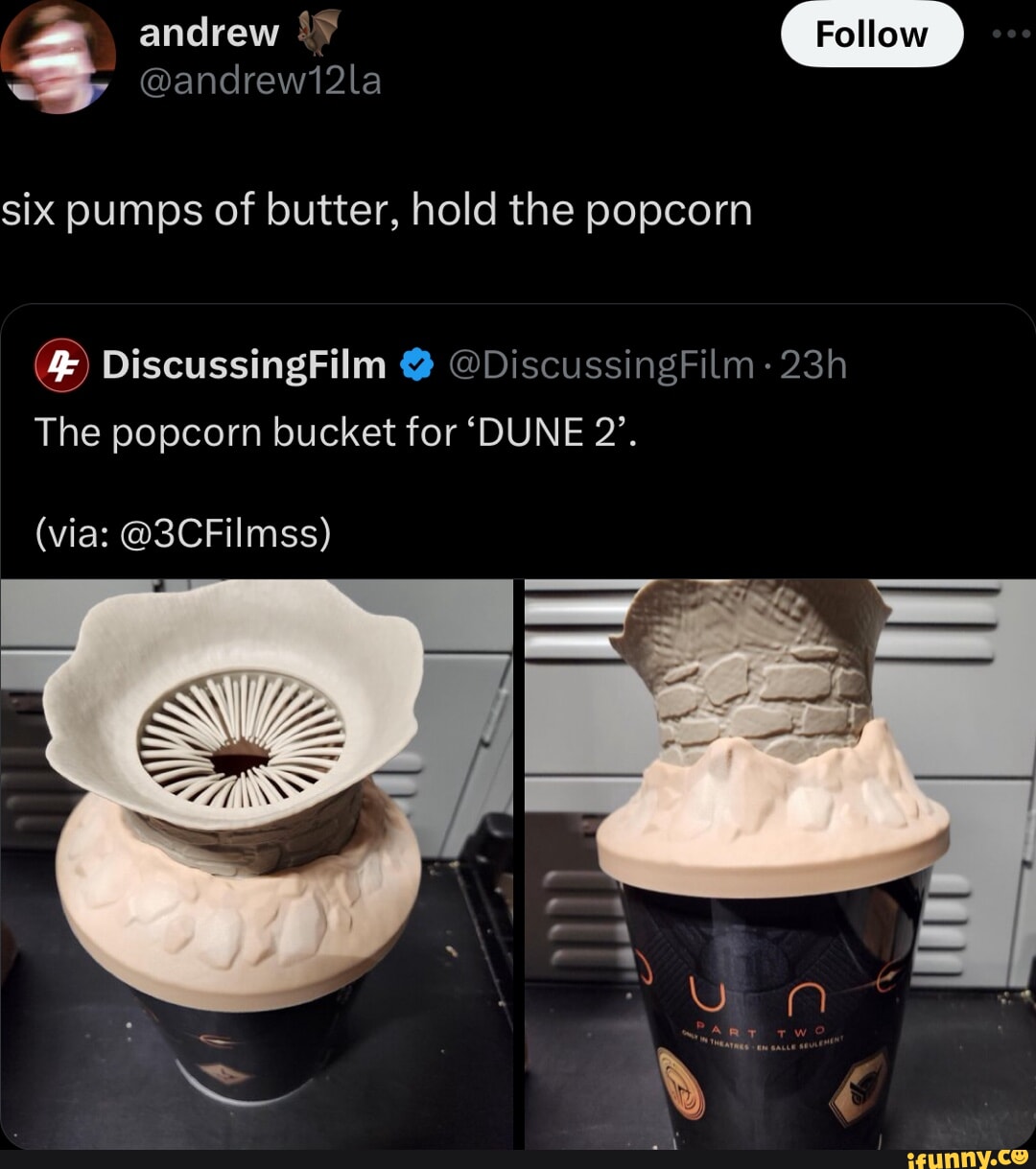 Andrew @andrewt2la Follow six pumps of butter, hold the popcorn DiscussingFilm @DiscussingFilm ...