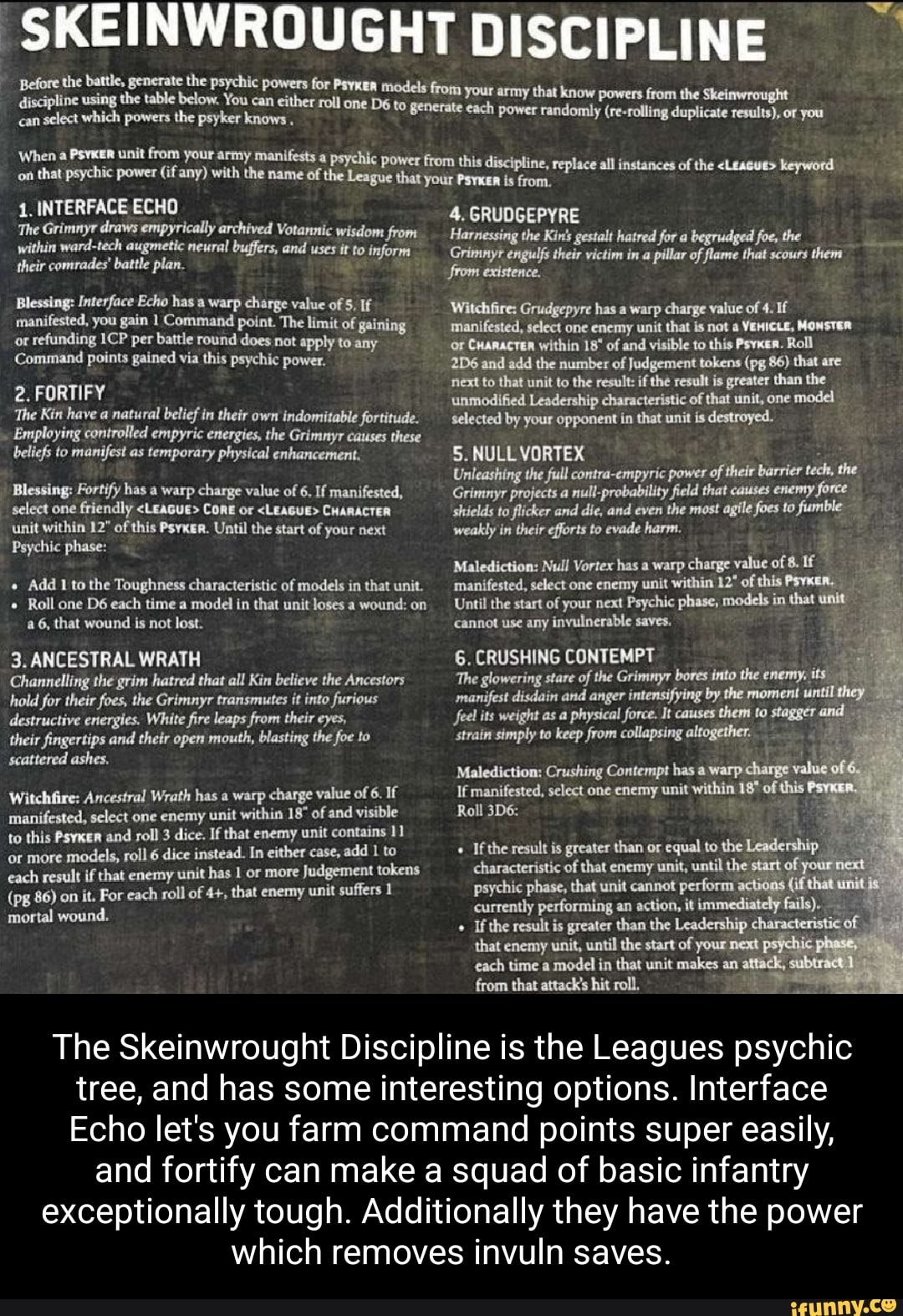 -SKEINWROUGHT DISCIPLINE Before the battle, generate the psychic powers ...