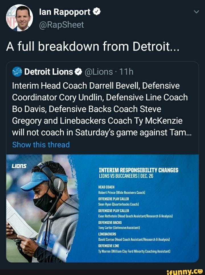 A full breakdown from Detroit... Detroit Lions @ @Lions Interim Head ...