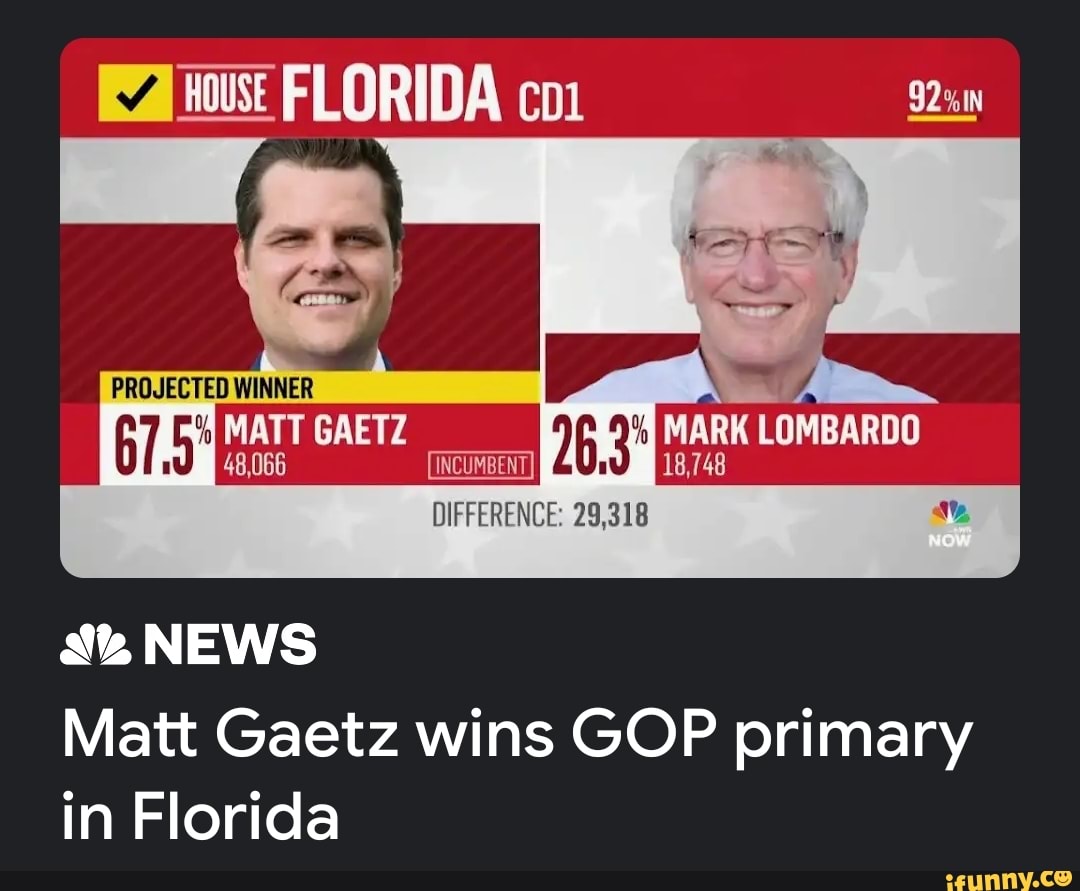 Houst FLORIDA cox 18,748 MATT GAETZ MARK LOMBARGO DIFFERENCE: 29,318 ...