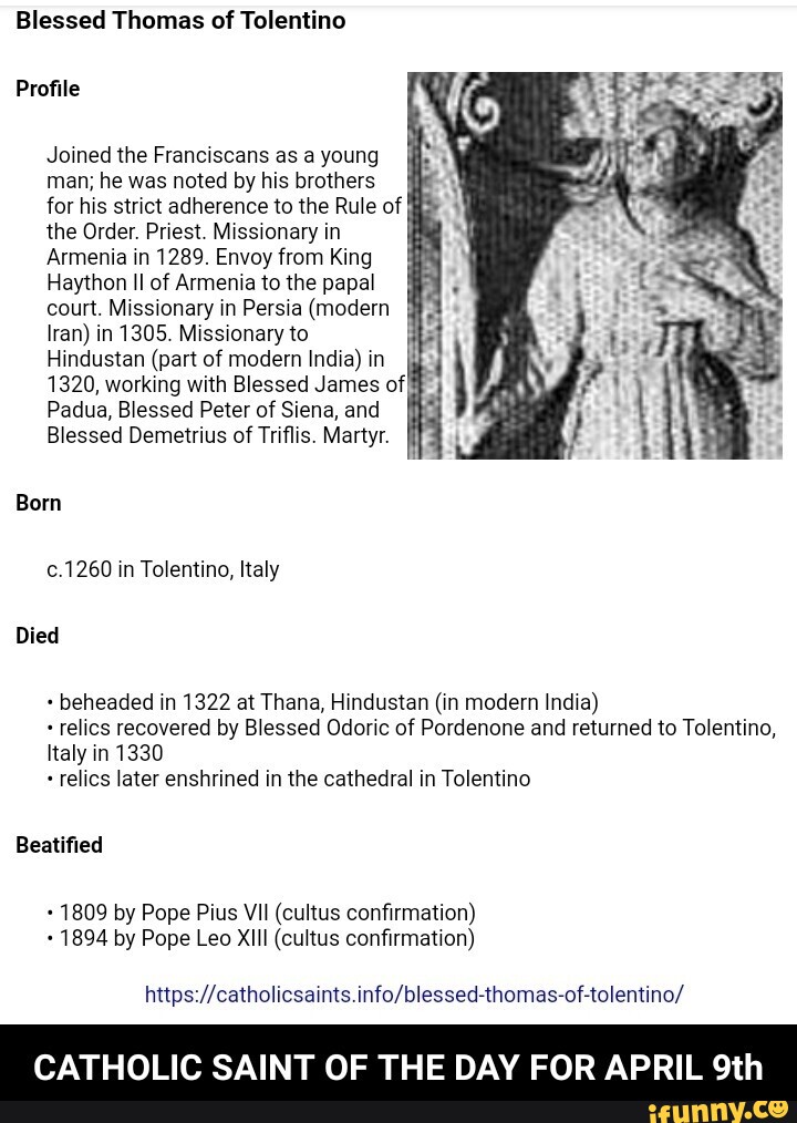 Blessed Thomas of Tole: Profile Joined the Franciscans as a young man ...