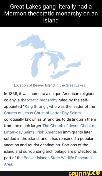 Great Lakes gang literally had a Mormon theocratic monarchy on a island ...