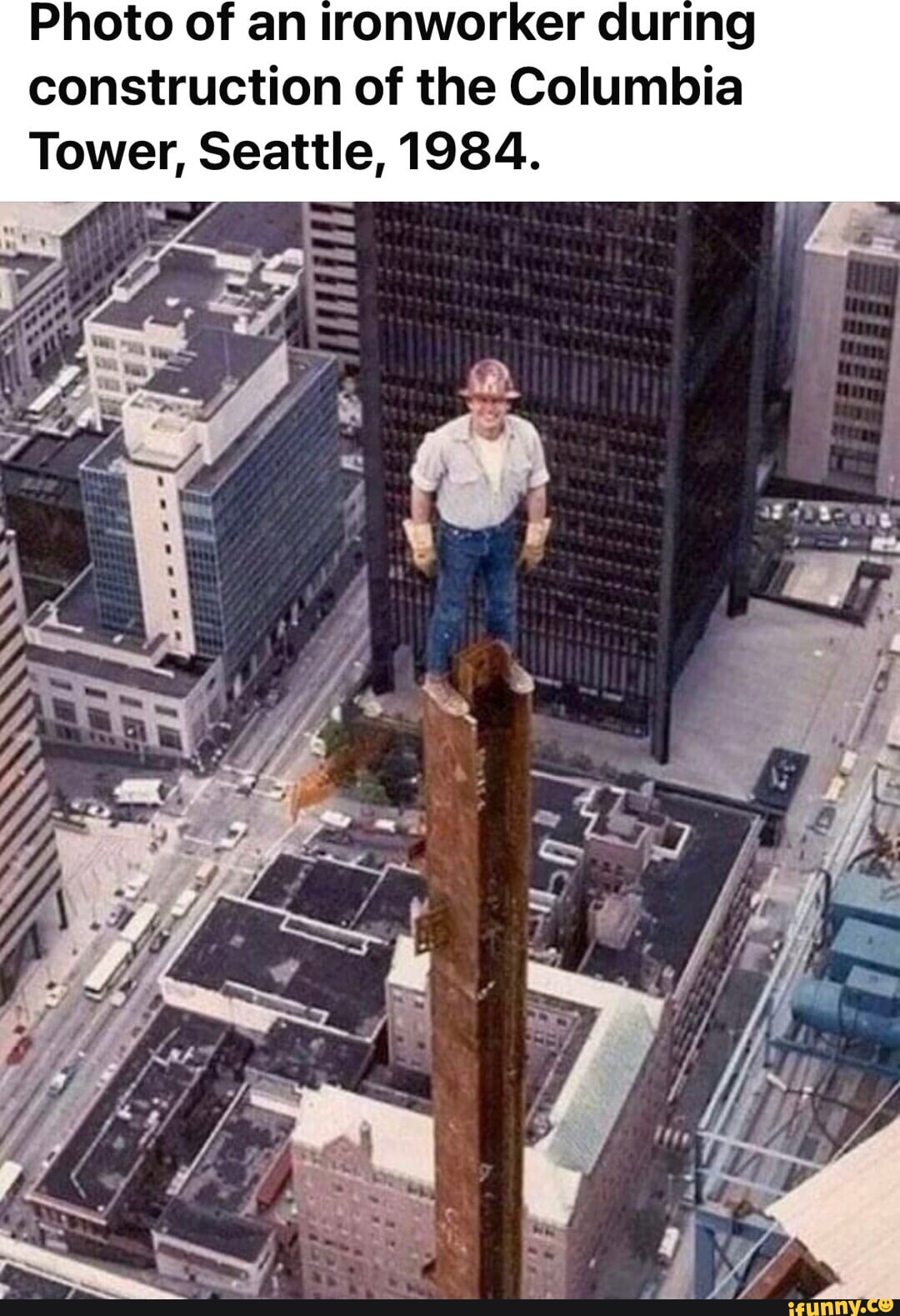 Photo of an ironworker during construction of the Columbia Tower ...