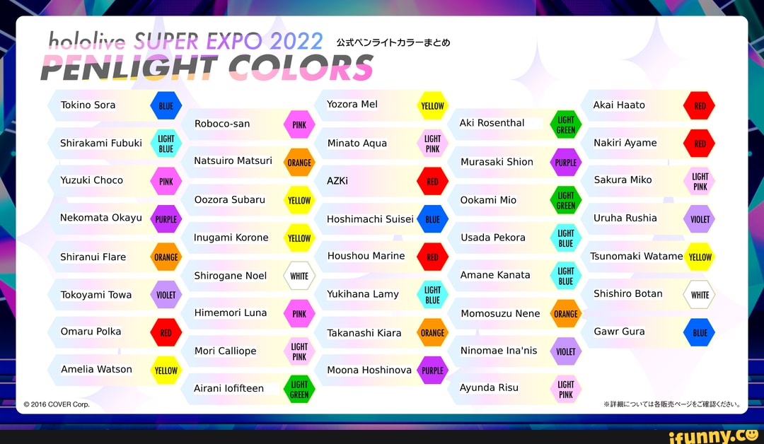 Hololive SUPER EXPO 202 PENLIGHT COLORS Tokino Sora Shirakami Fubuki ...