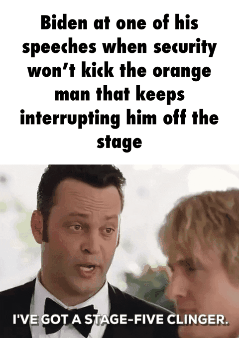 Biden at one of his speeches when security won't kick the orange man ...