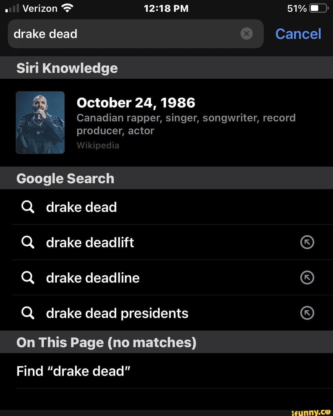 Verizon PM 51% drake dead Cancel Siri Knowledge October 24, 1986 PEN ...