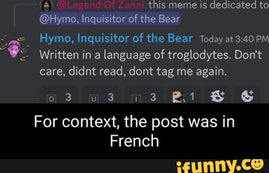 This meme is dedicated to @Hymo, Inquisitor of the Bear Hymo ...