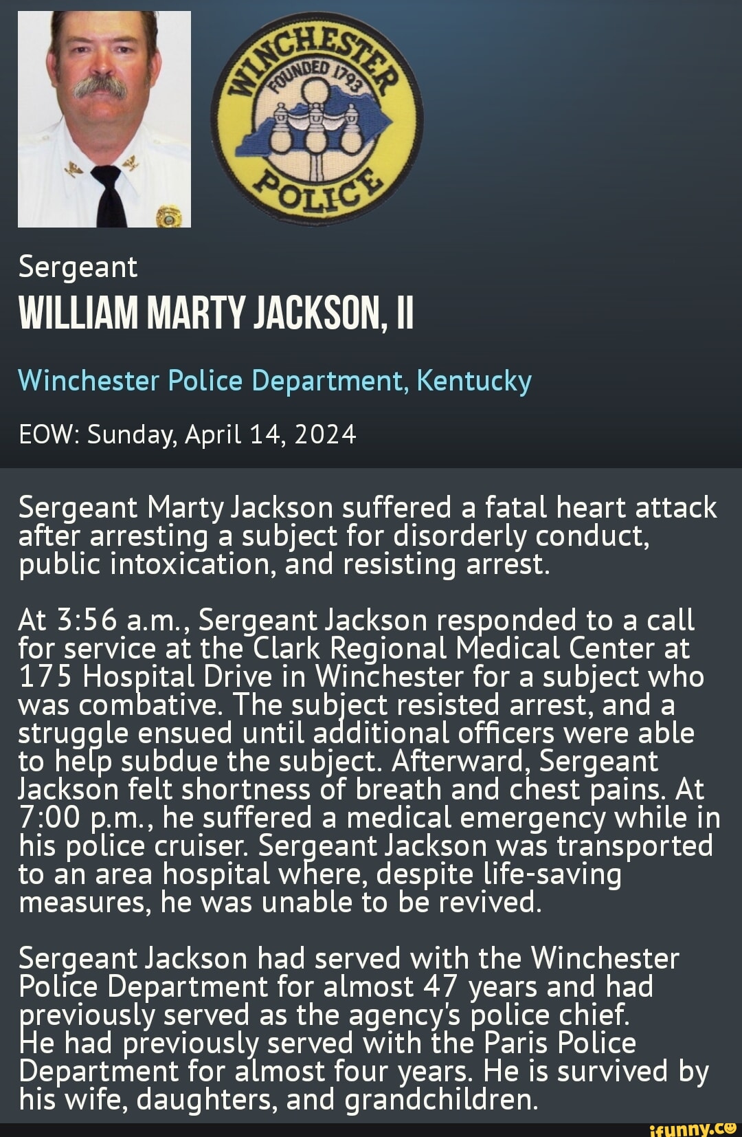Sergeant WILLIAM MARTY JACKSON, II Winchester Police Department ...
