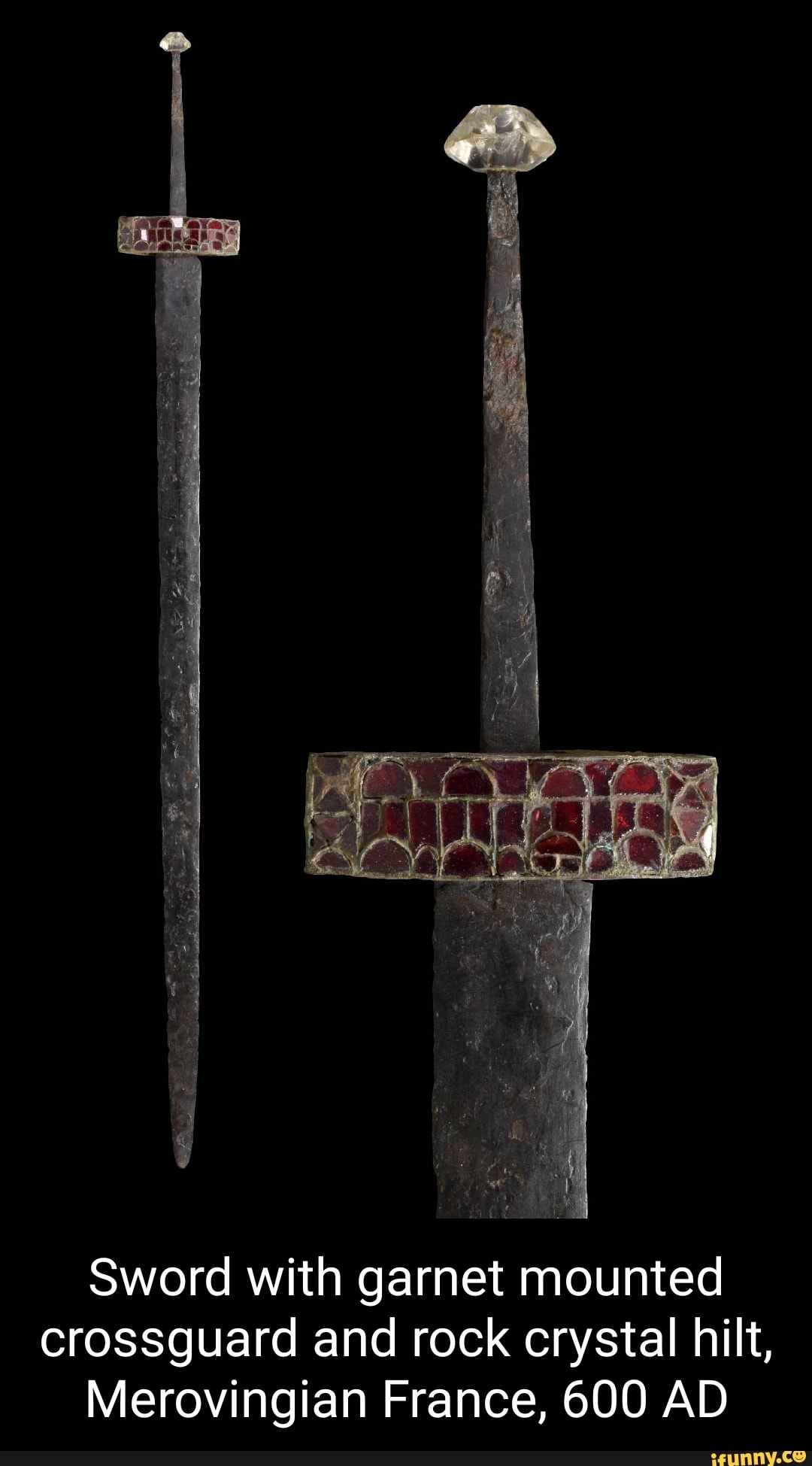 Sword with garnet mounted crossguard and rock crystal hilt, Merovingian ...