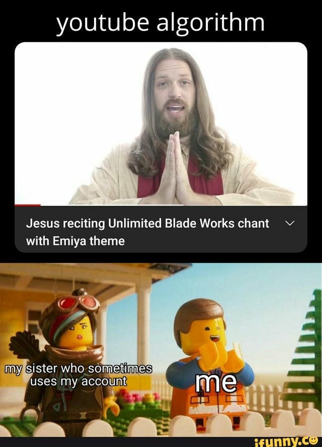 Youtube algorithm Jesus reciting Unlimited Blade Works chant with Emiya ...