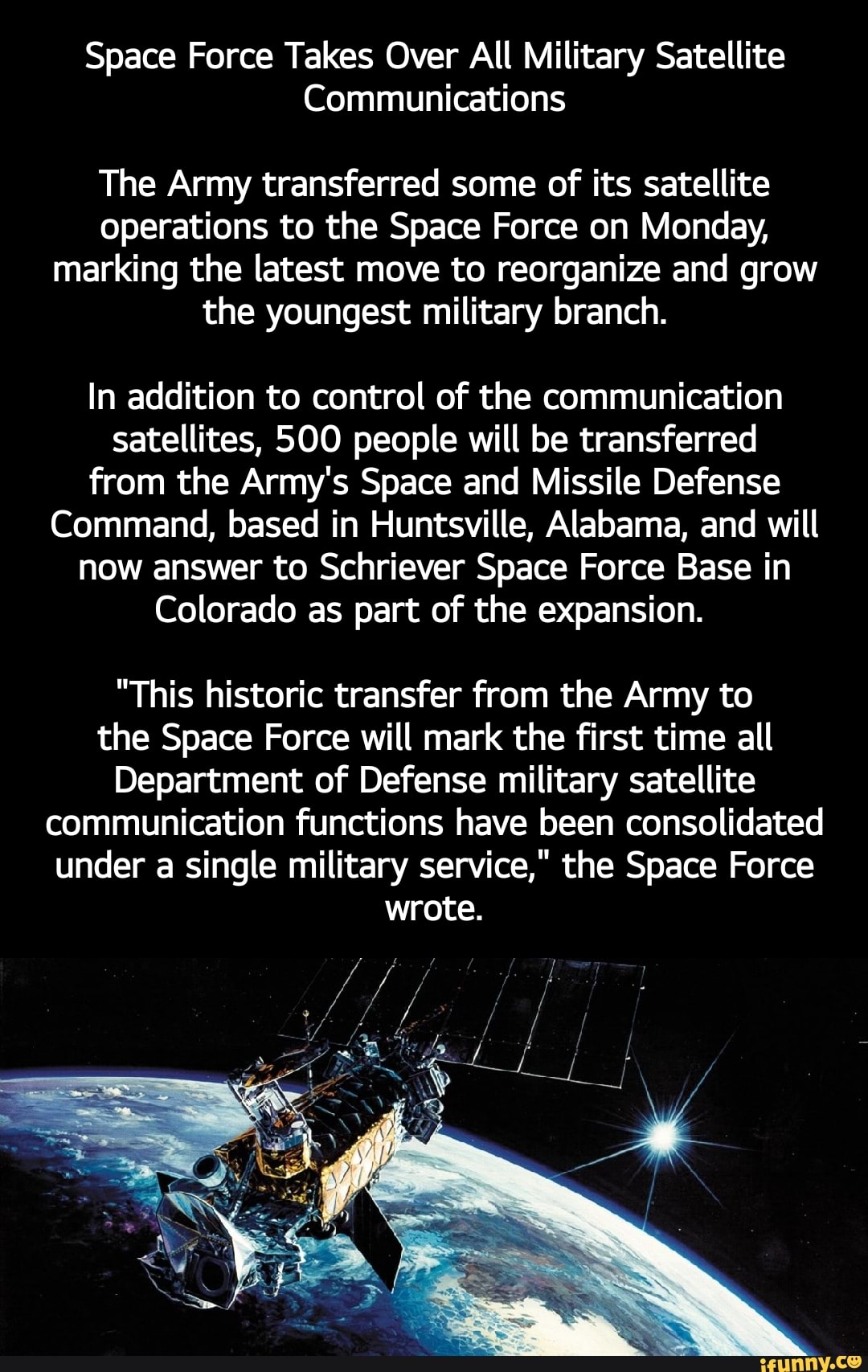 Space Force Takes Over All Military Satellite Communications The Army ...