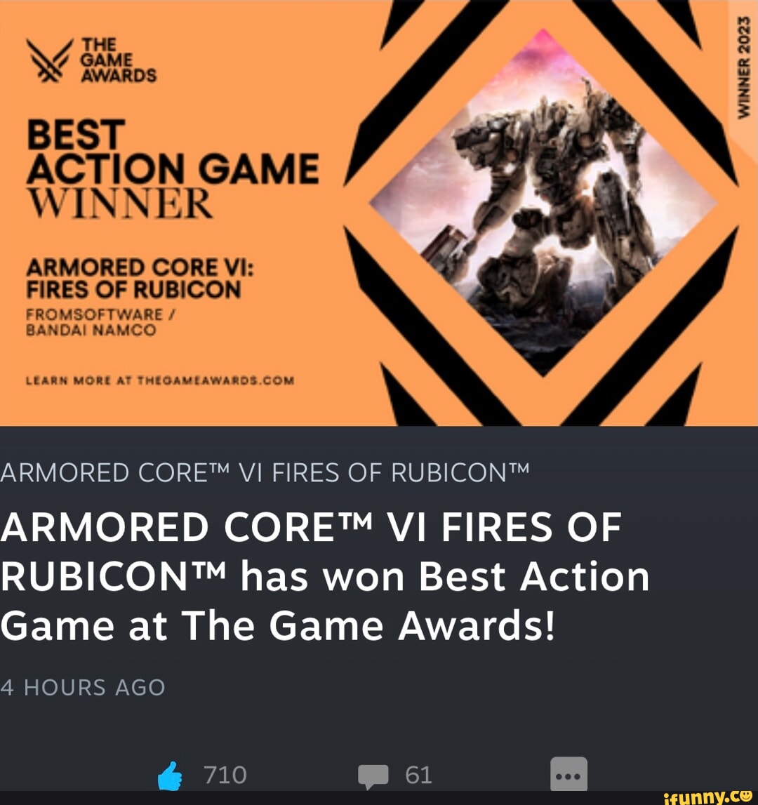GAME AWARDS WINNER 2023 BEST ACTION GAME WINNER ARMORED CORE VI: FIRES ...