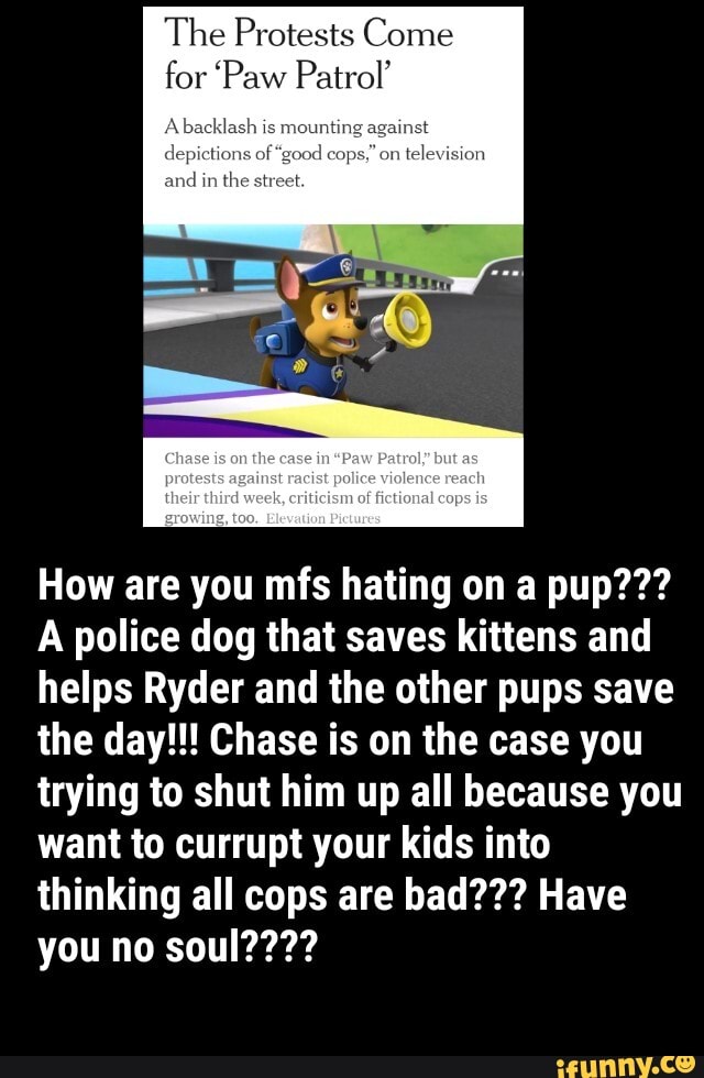The Protests Come for 'Paw Patrol' How are you mfs hating on a pup??? A ...